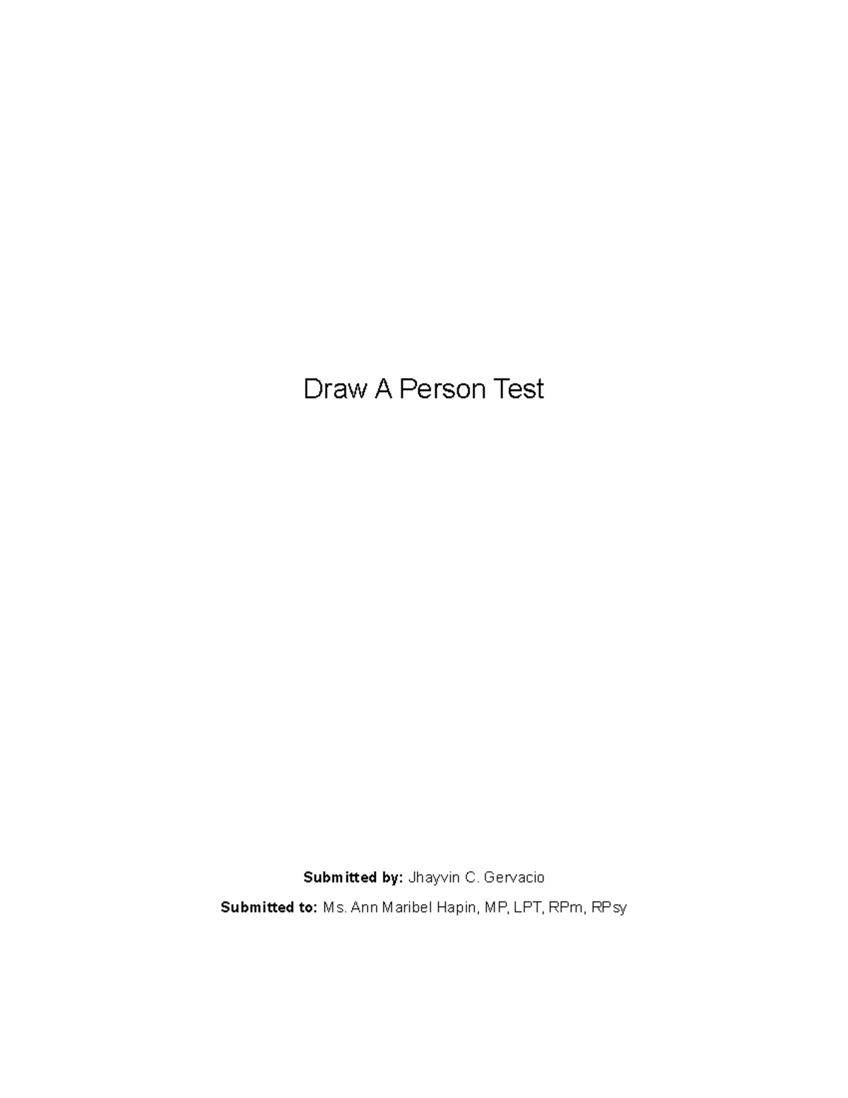 Draw-a-person Interpretation - BS Psychology - Studocu