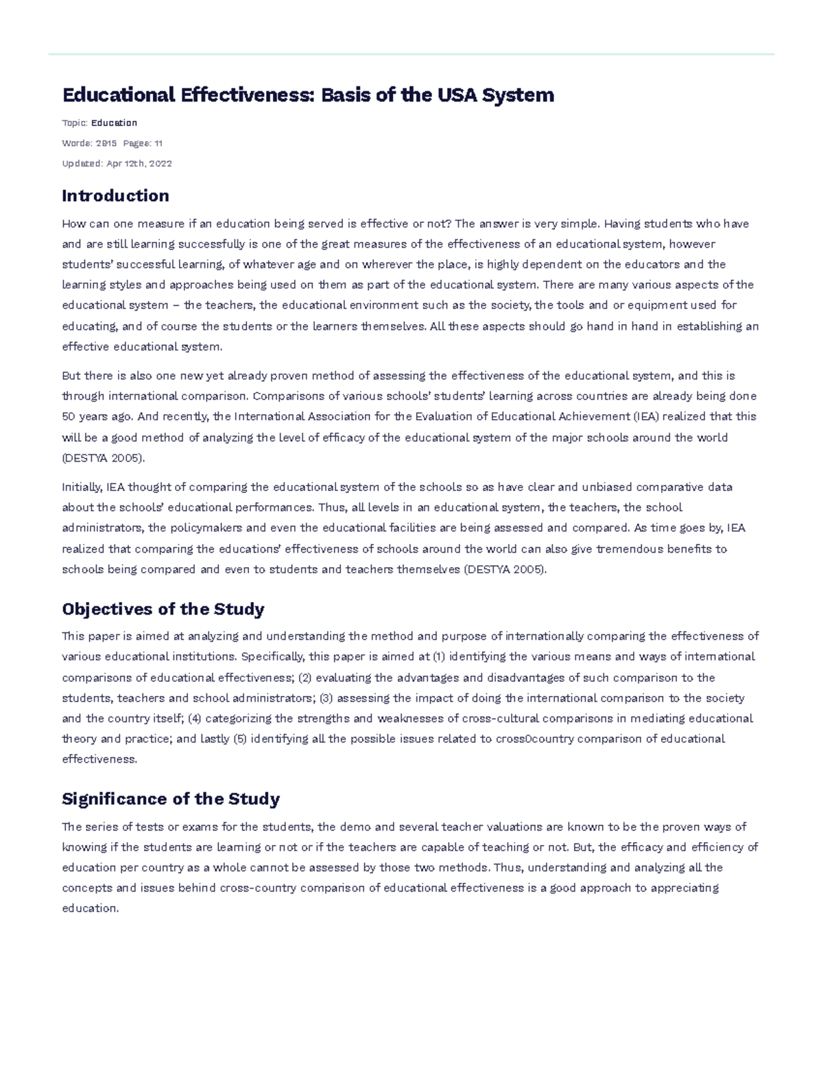 Educational Effectiveness- Basis of the USA System Free Essay Example - Educational ...