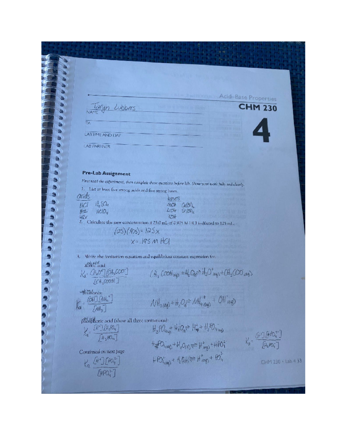 CHM 230 lab 4 - lab 4 answers; CHM 230 - CHM 230 - Studocu