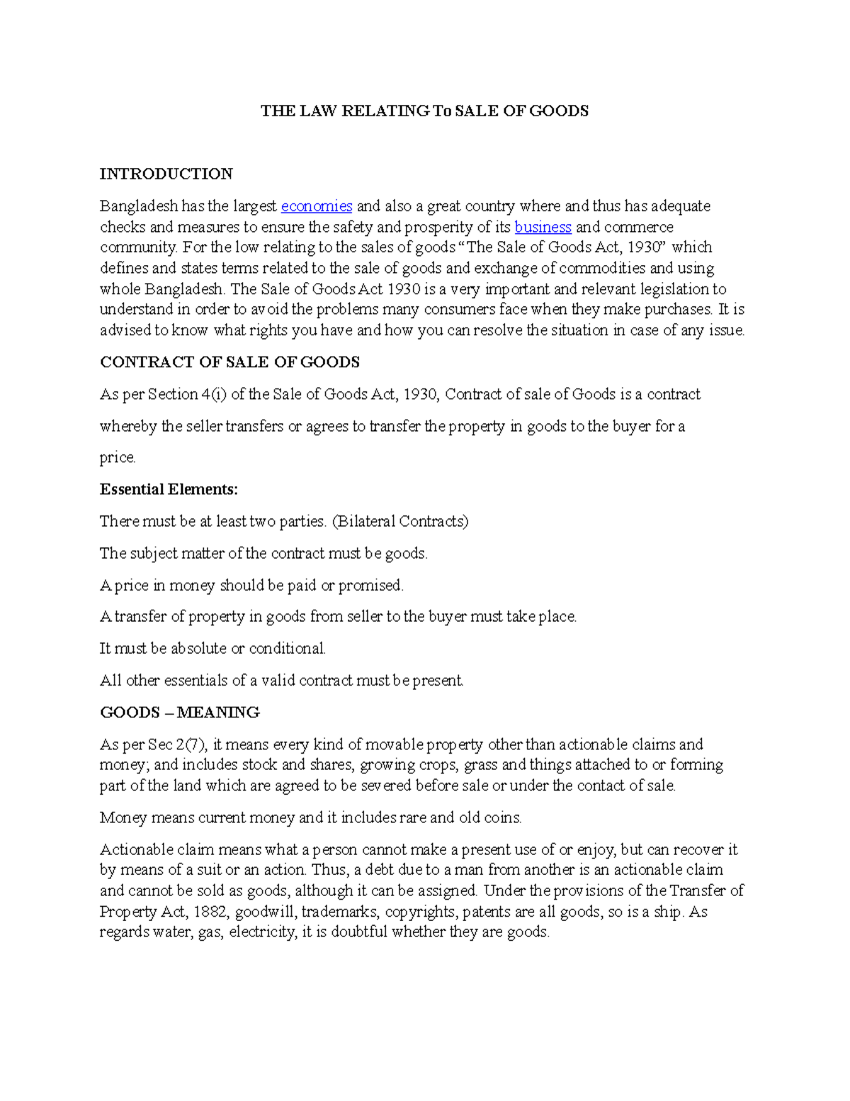 Law of sales by Foisul Alam MBA student - THE LAW RELATING To SALE OF ...