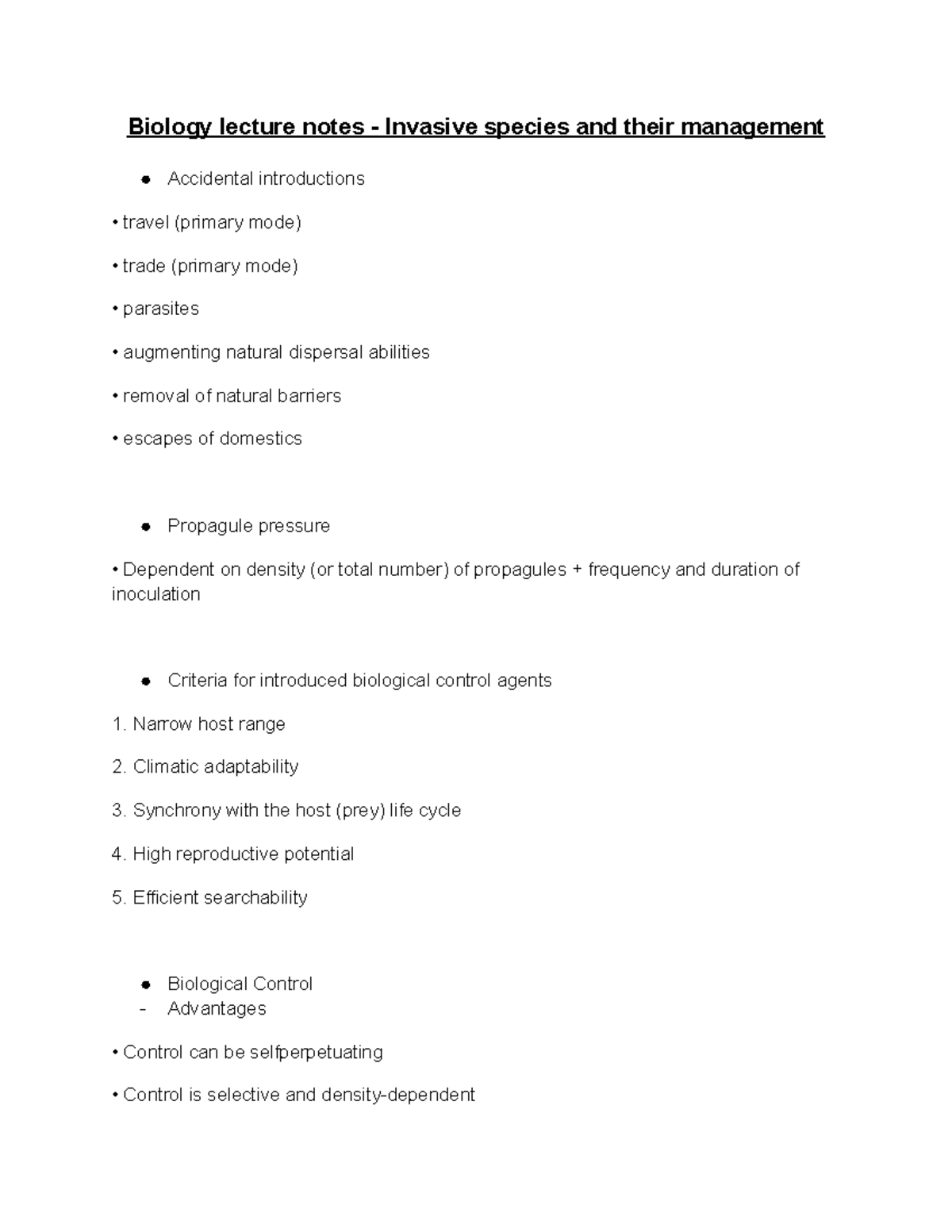 Biology lecture notes - Invasive species and their management - of land ...