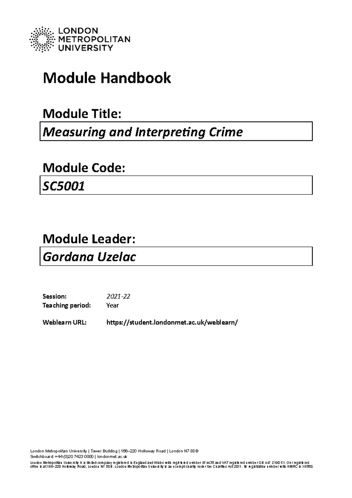 SC5001 Module Booklet 2021-22(1) - Module Handbook Module Title ...