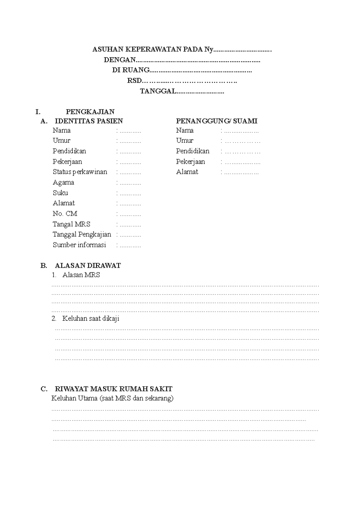 Format askep Maternitas-1 - ASUHAN KEPERAWATAN PADA Ny................................ - Studocu