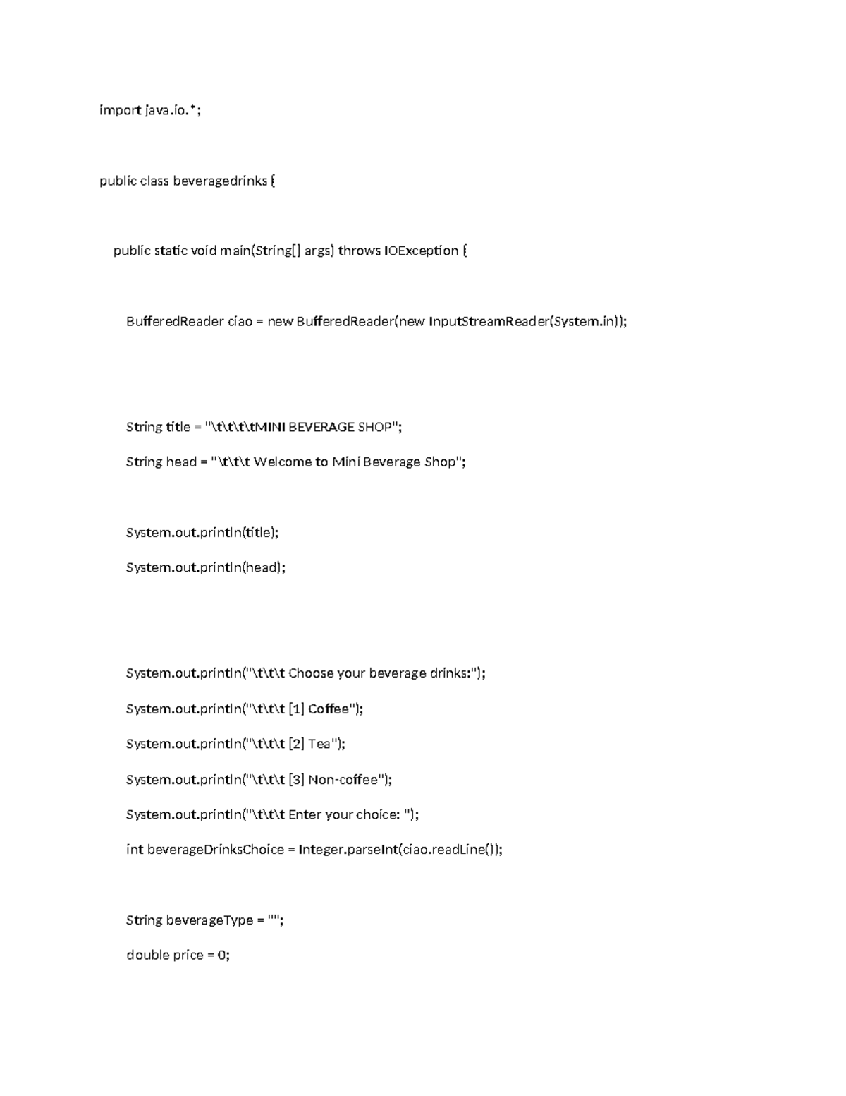 Aayusin - AWDADS - import java.*; public class beveragedrinks { public ...