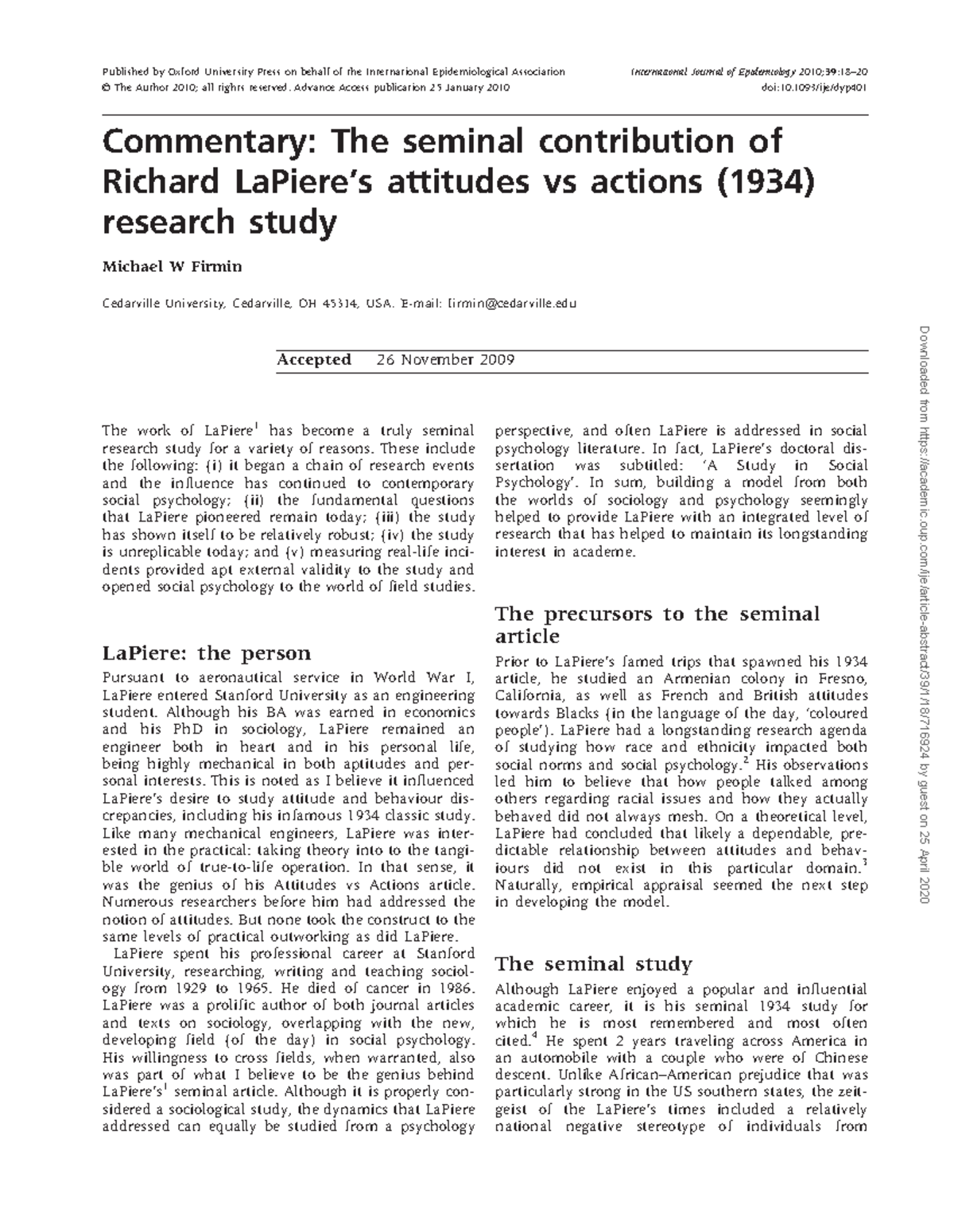 WK 3 useful but optional reading Attitudes Firmin (2010 ) La Piere ...