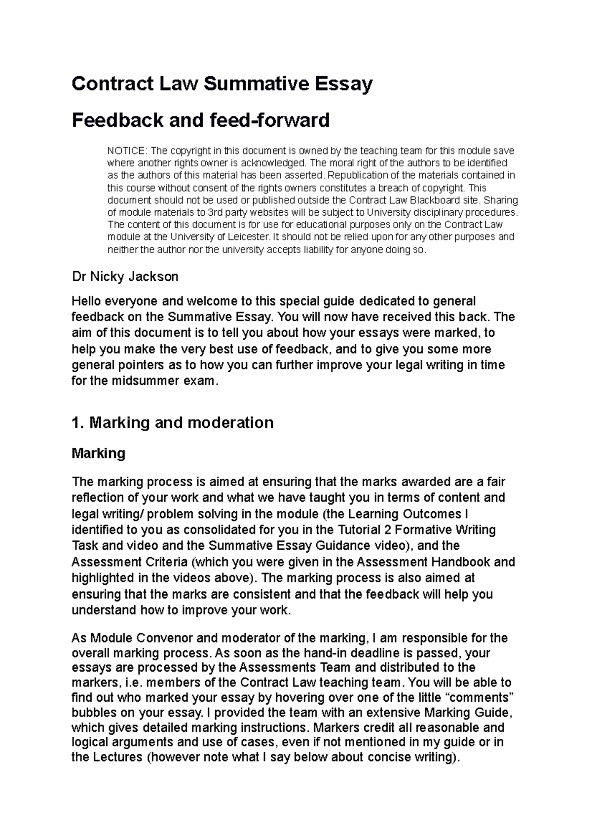 0000 Contract Law 2020-21 Summative Essay Generic Feedback - Contract ...
