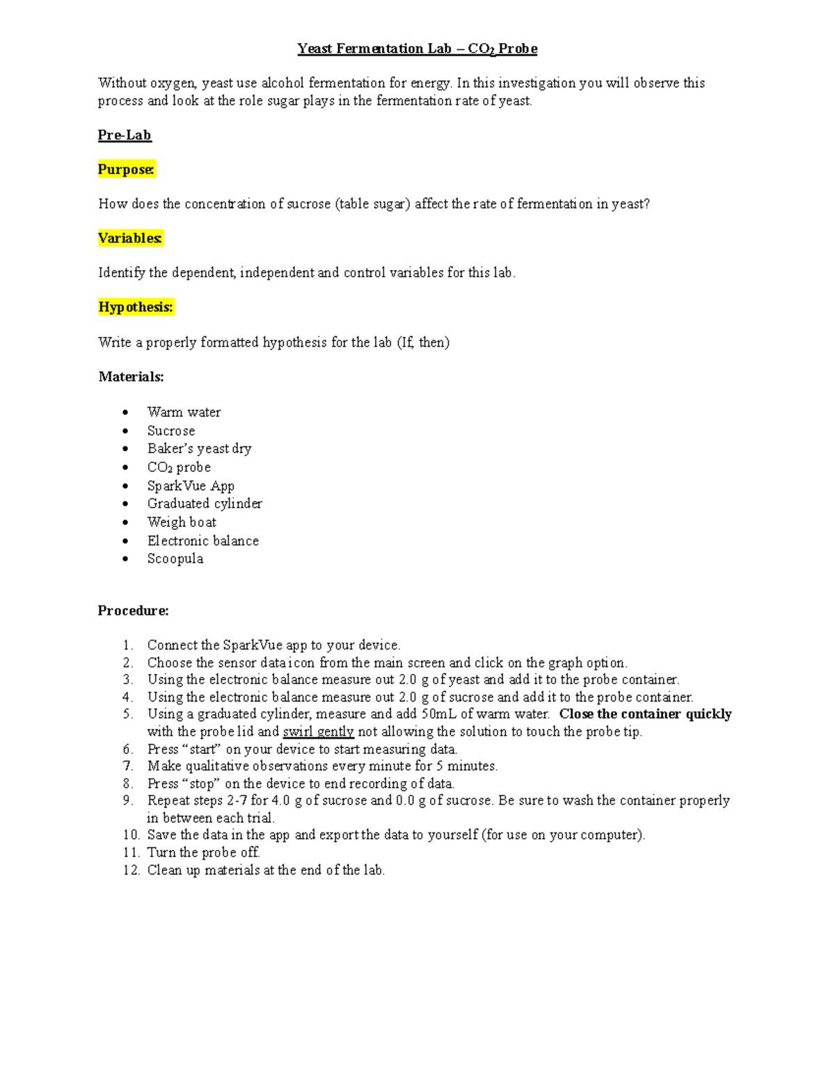 9 Yeast Balloon CO2 Probe Lab - Yeast Fermentation Lab – CO 2 Probe ...