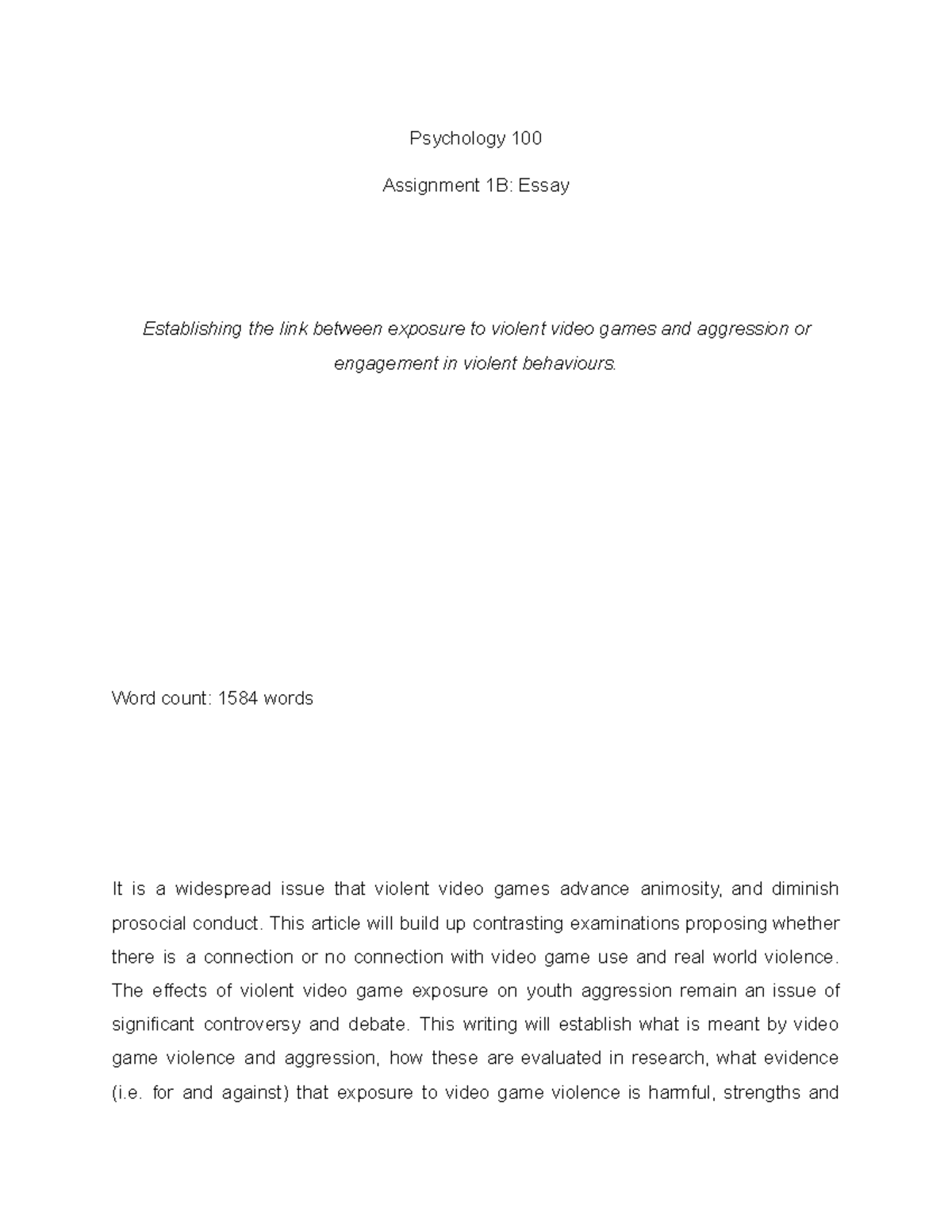 Psychology 100 PSY10003 Assignment 1B Essay - Psychology 100 Assignment ...