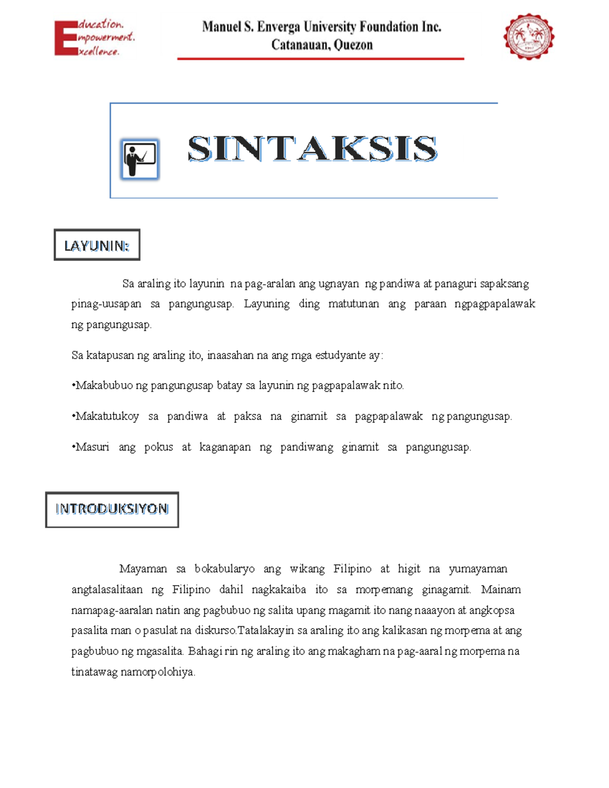 Sintaksis- Modyul - about pilipino - Sa araling ito layunin na pag ...