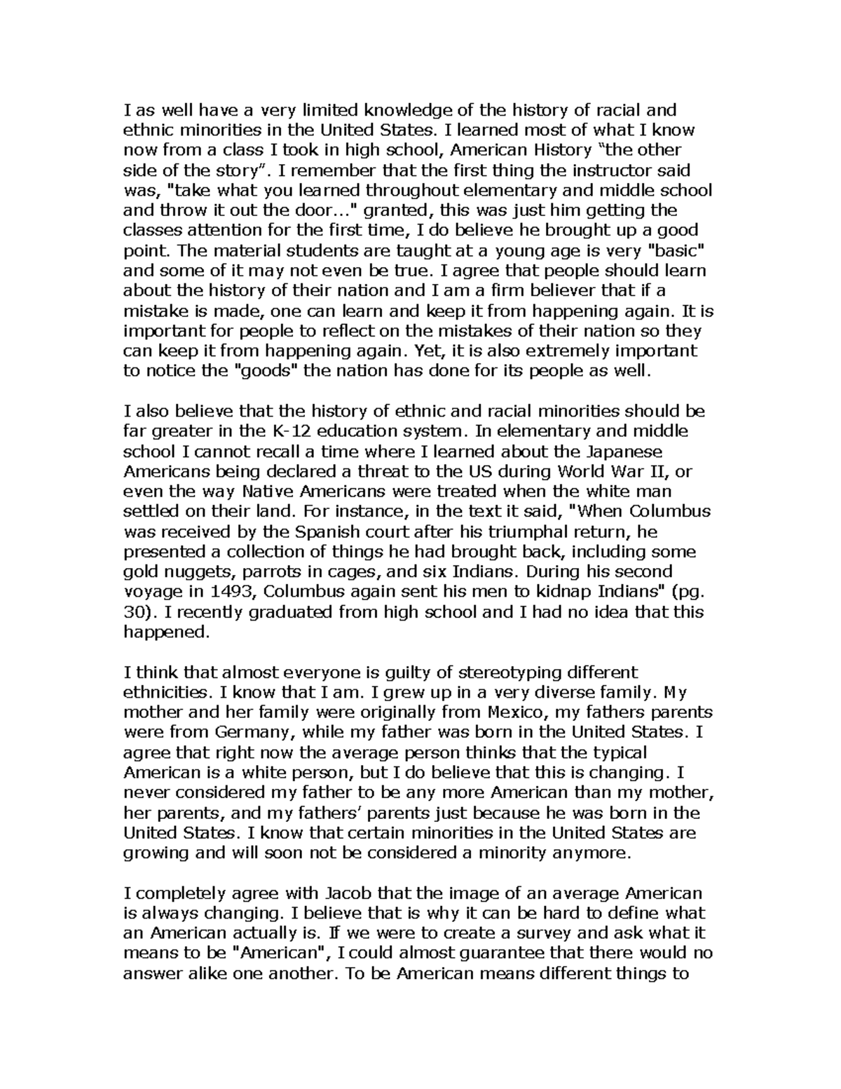 Intro To Ethnics Replies - I as well have a very limited knowledge of ...