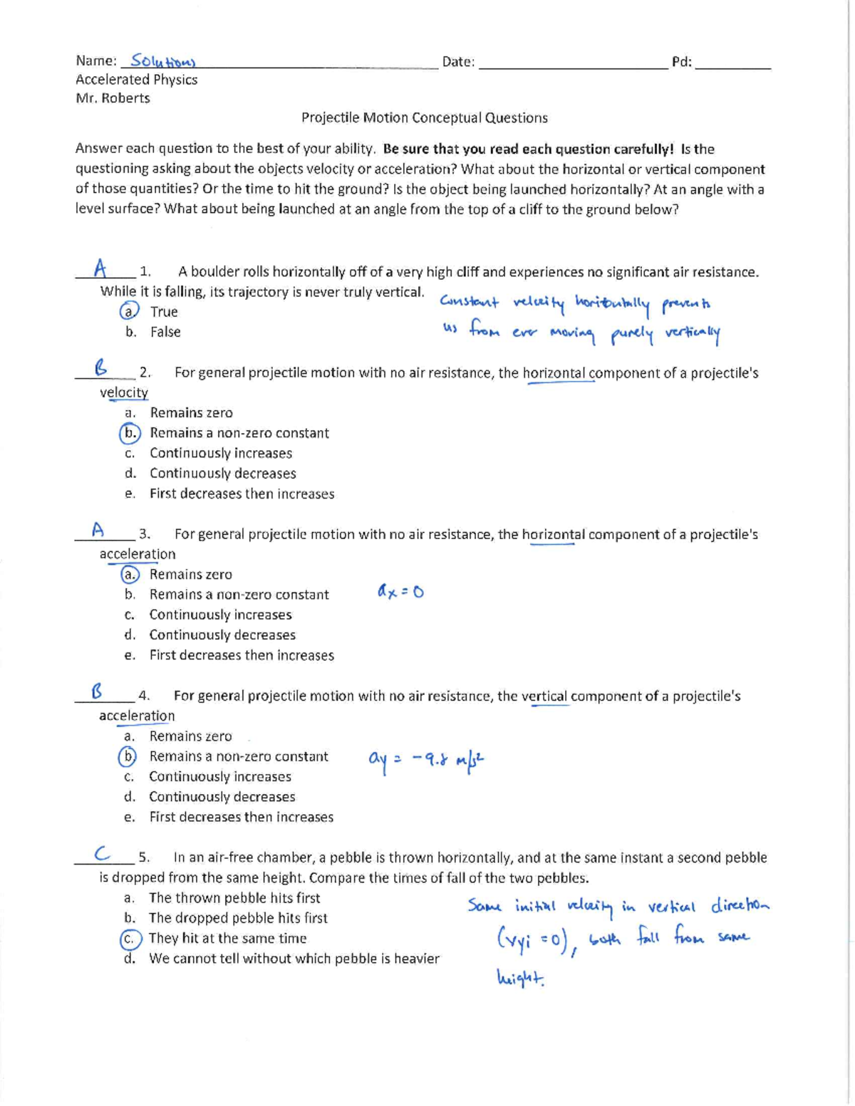 Projectile Motion Conceptual Questions Solutions - PHY2053 - Studocu
