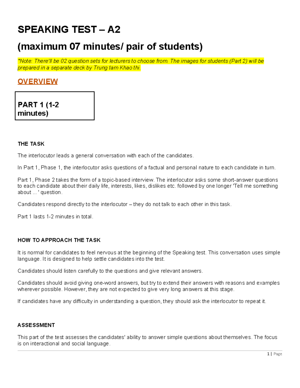 Sample - Speaking - A2-.docx - SPEAKING TEST – A (maximum 07 minutes ...
