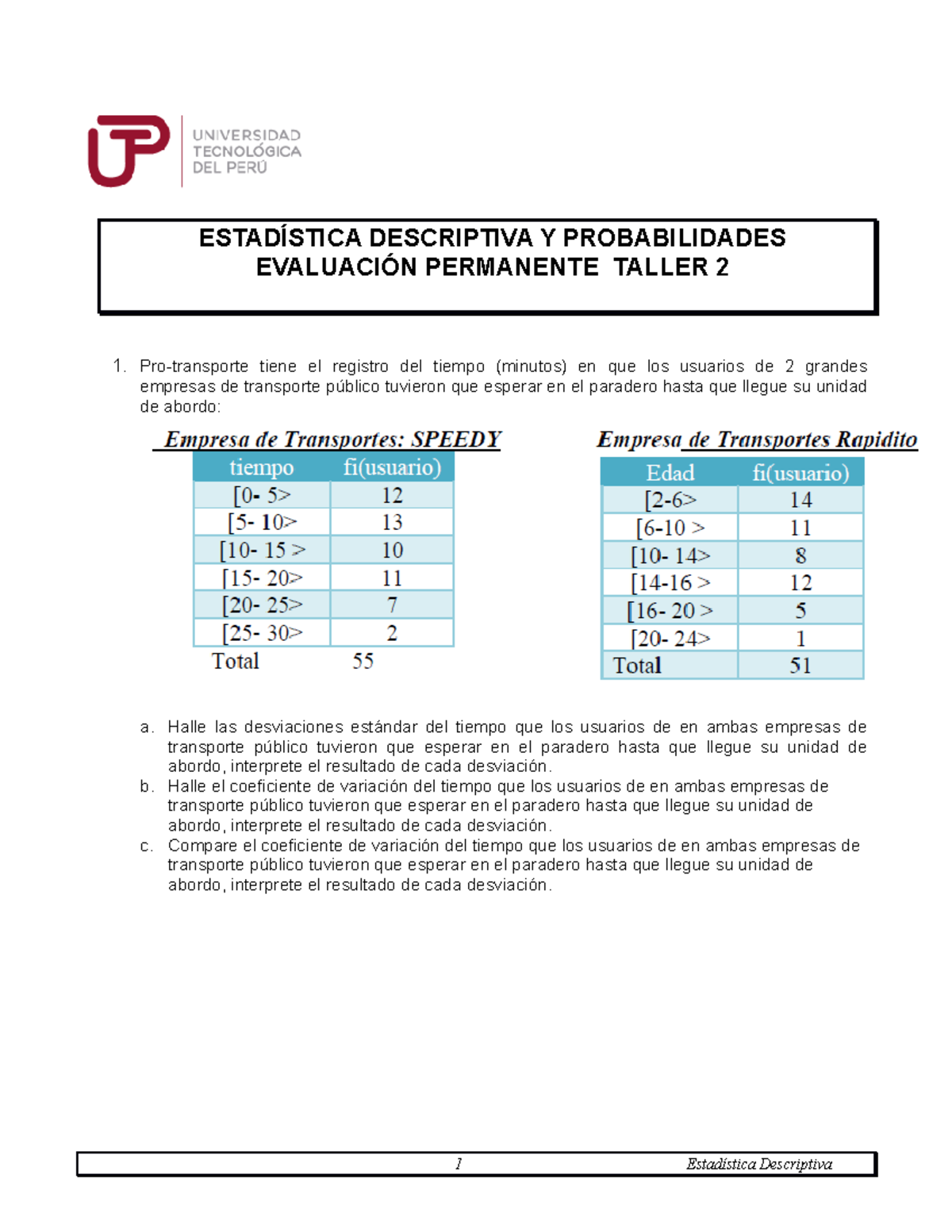 S03.s1-Resover ejercicos Taller 2 - ESTADÍSTICA DESCRIPTIVA Y PROBABILIDADES EVALUACIÓN ...