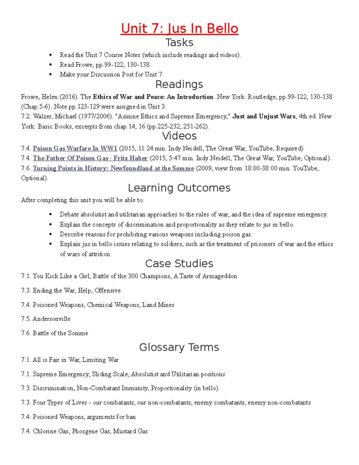 Unit 7 Jus in Bello - lecture notes - Unit 7: Jus In Bello Tasks Read ...