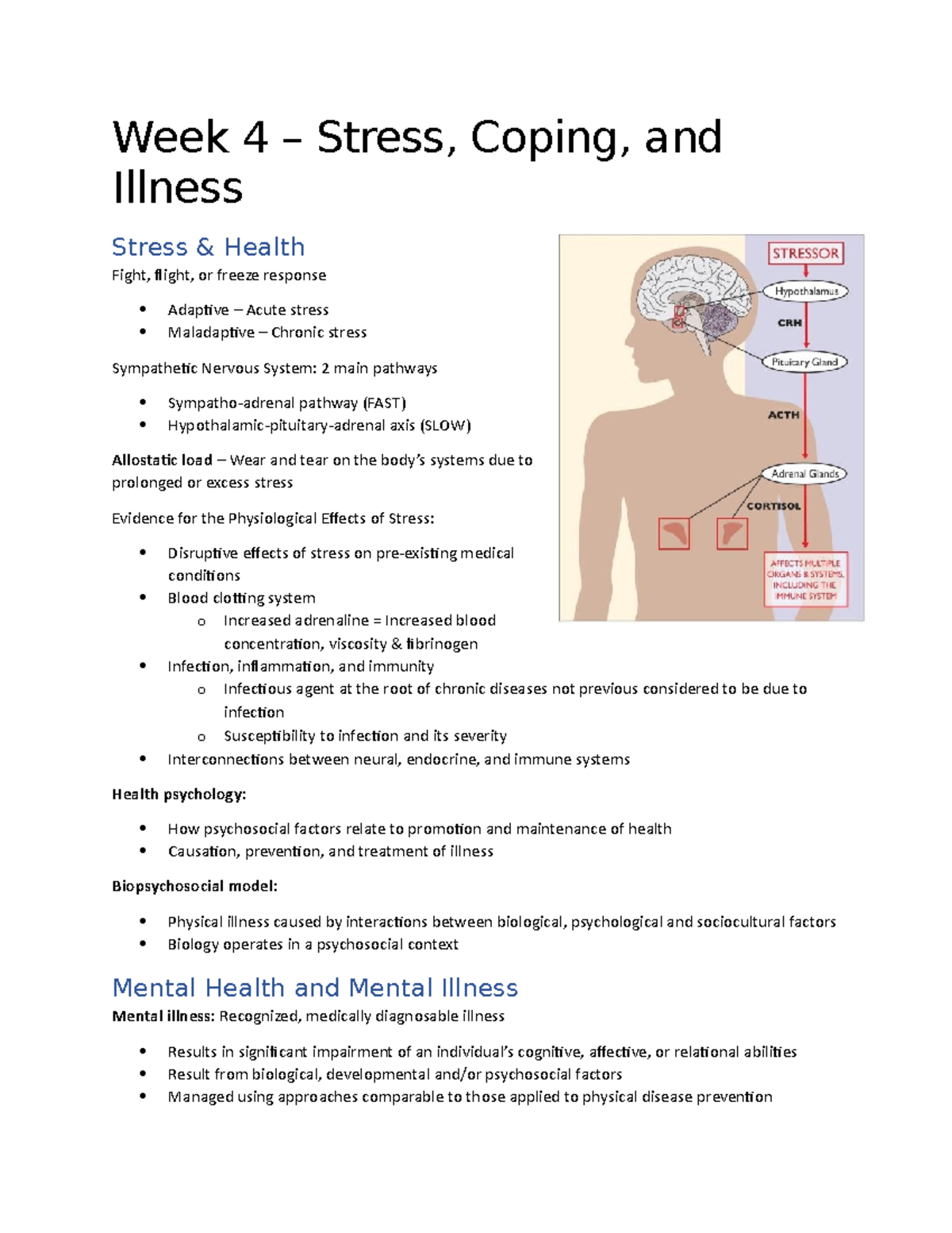 Week 4 - Stress, Coping, and Illness - Week 4 – Stress, Coping, and ...