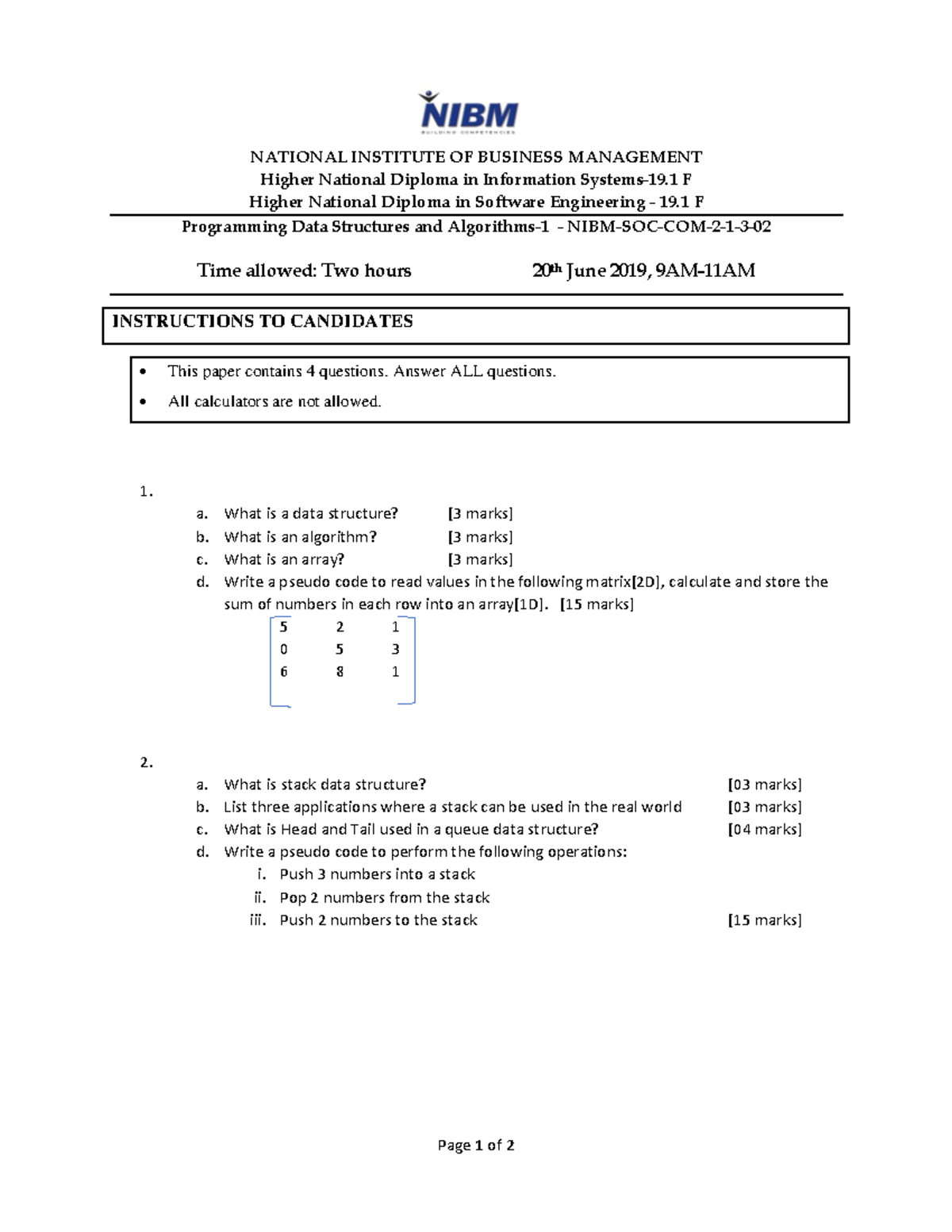 Hndis 19.1F Programming Data Structures and Algorithms-1 - Page 1 of 2 ...
