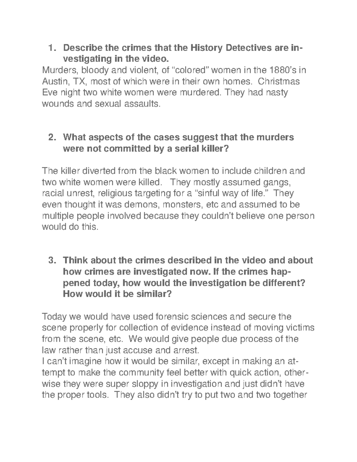 FS - Unit 2 - Lab Questions - 1 the crimes that the History Detectives ...