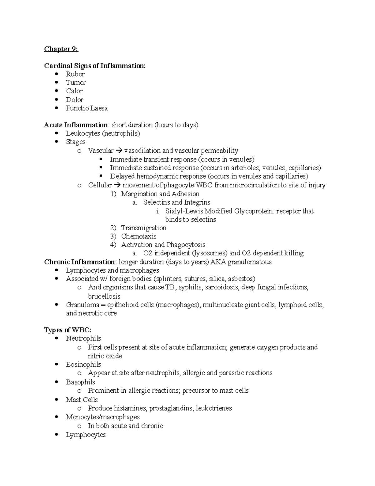 Module 2 Highlights - Chapter 9: Cardinal Signs of Inflammation: Rubor ...