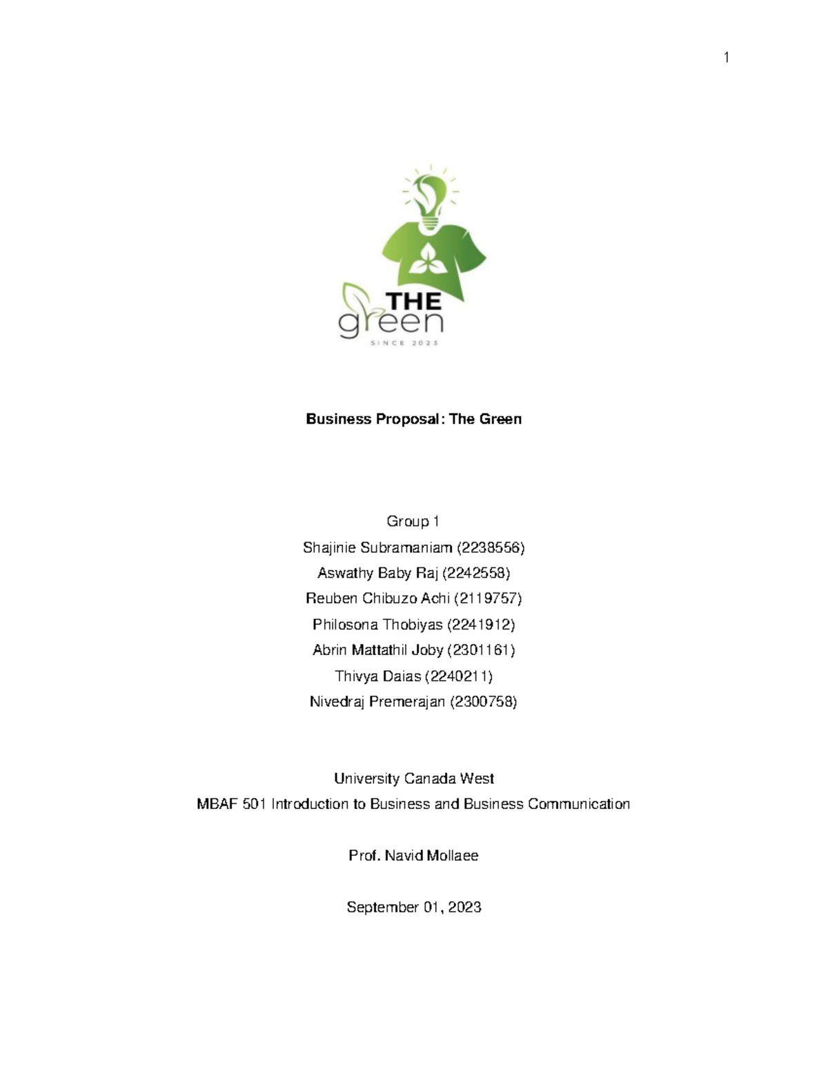 Business Proposal Final Draft - Business Proposal: The Green Group 1 ...
