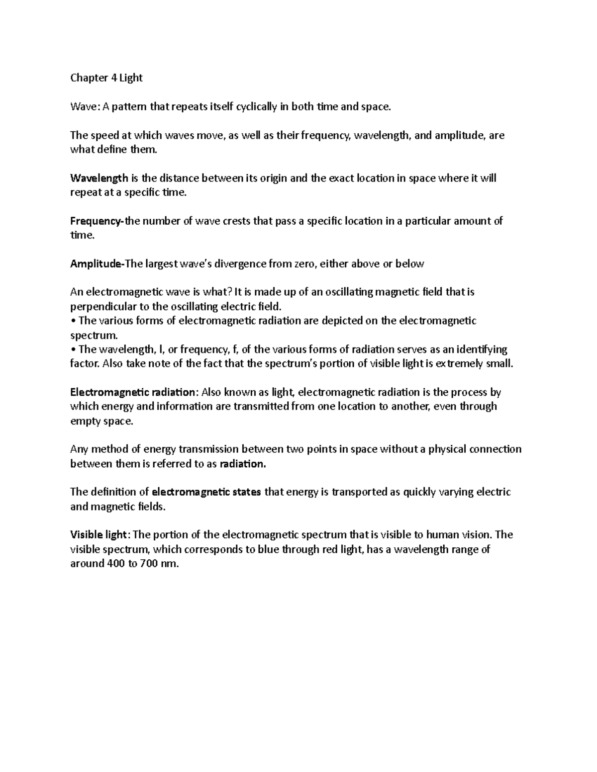 Chapter 4 Light - Chapter 4 Light Wave: A pattern that repeats itself ...