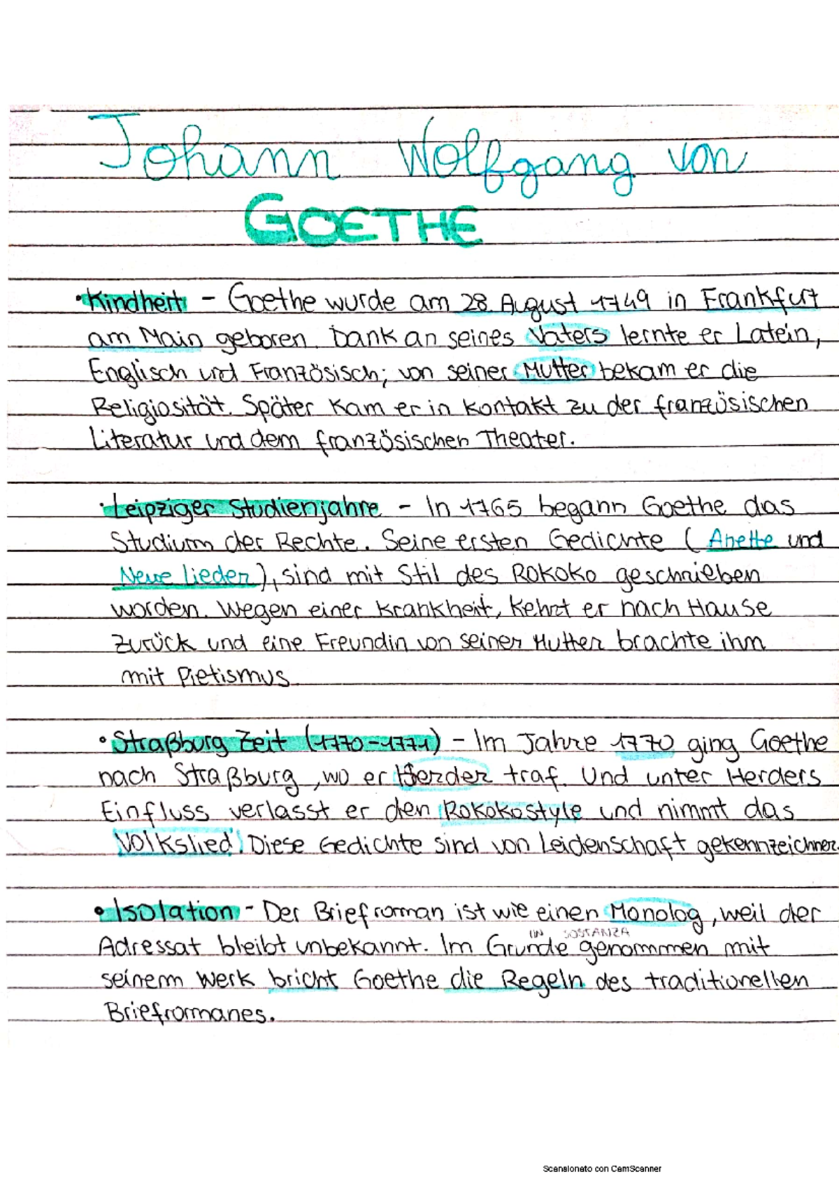 Johann Wolfgang von Goethe - letteratura tedesca - Studocu