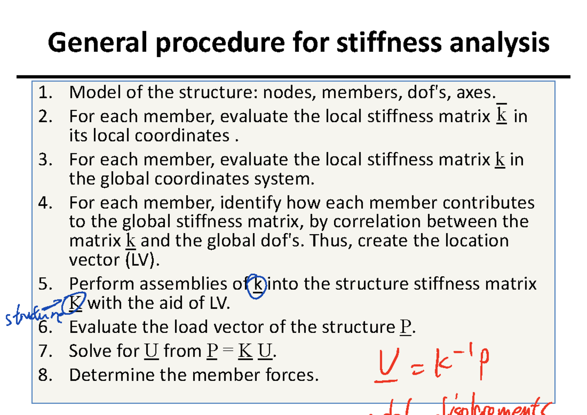 2303 note 7 - 2303 note 7 - General procedure for stiffness analysis Model of the structure ...