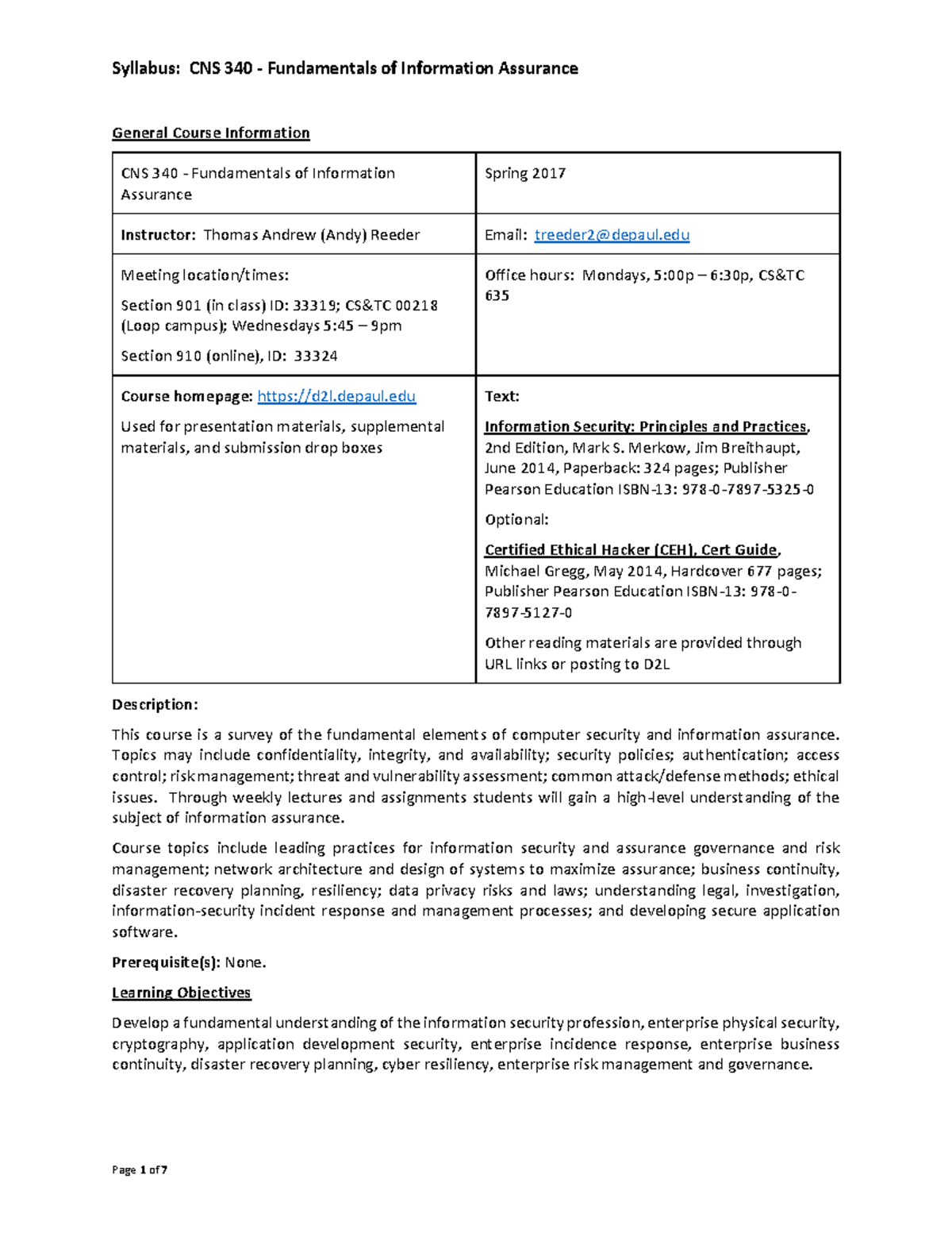 Syllabus CNS 340 - Reeder Spring 2017 2017 0415 - General Course ...