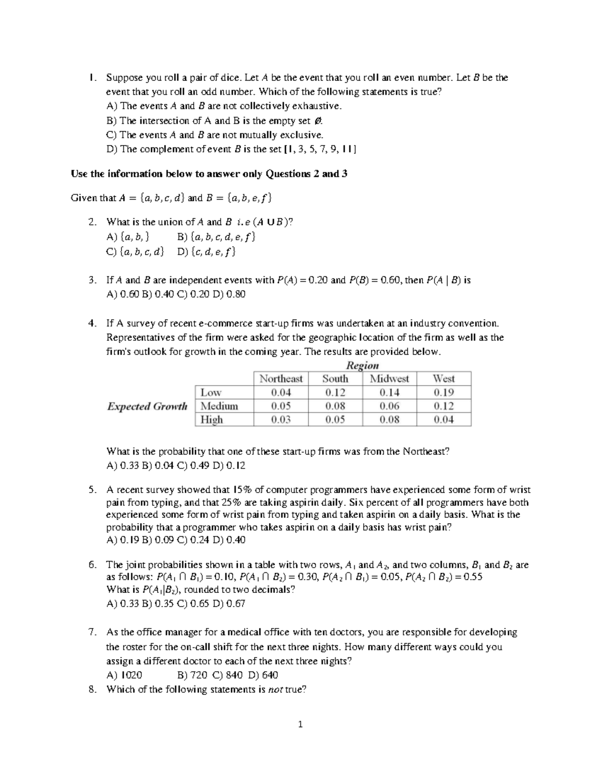 Midterm Preparation Material Test02 Multiple Choices - 1. Suppose you ...