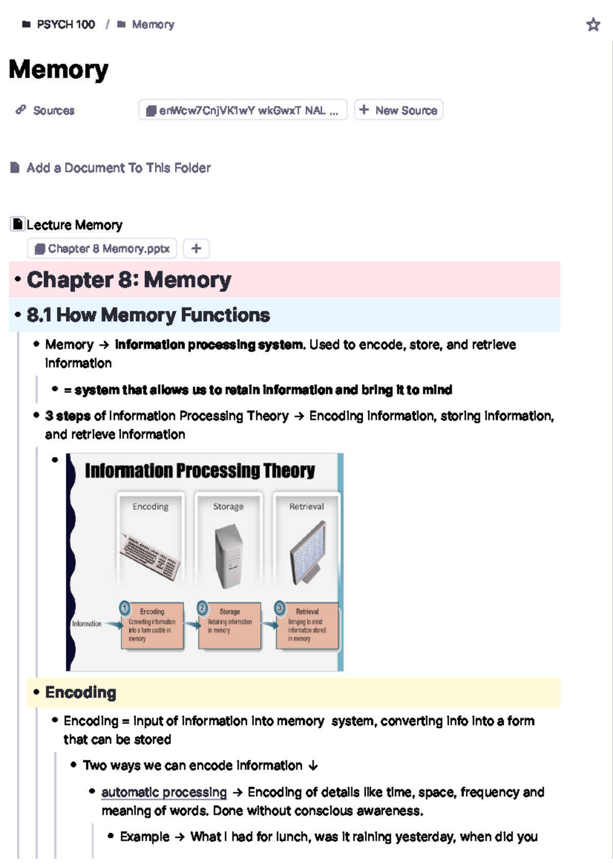 Memory Remnote - PSYCH 100 Memor y Sources enWcw 7 Cnj VK 1 wY wkGwxT ...