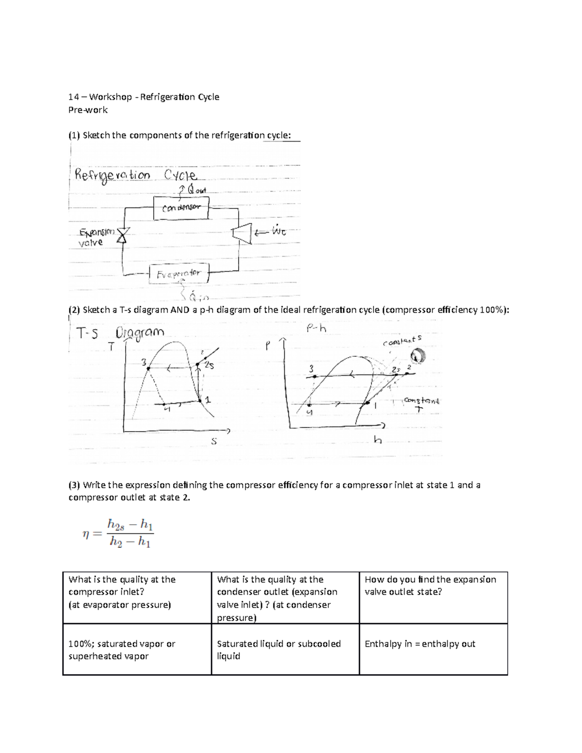 Prework Solution 1 - 14 – Workshop - Refrigeration Cycle Pre-work (1 ...