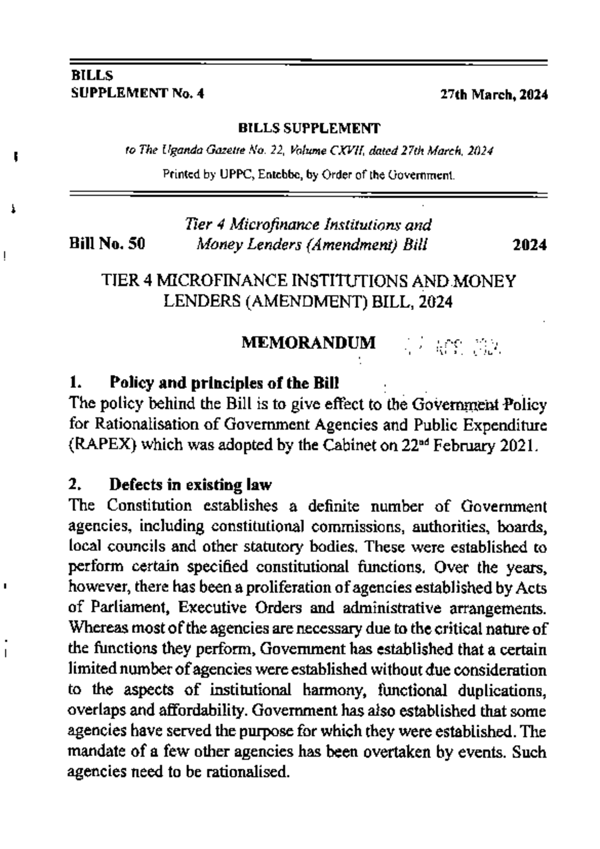 Tier 4 Microfinance Institutions and Money Lenders (Amendment)Bill,2024 ...