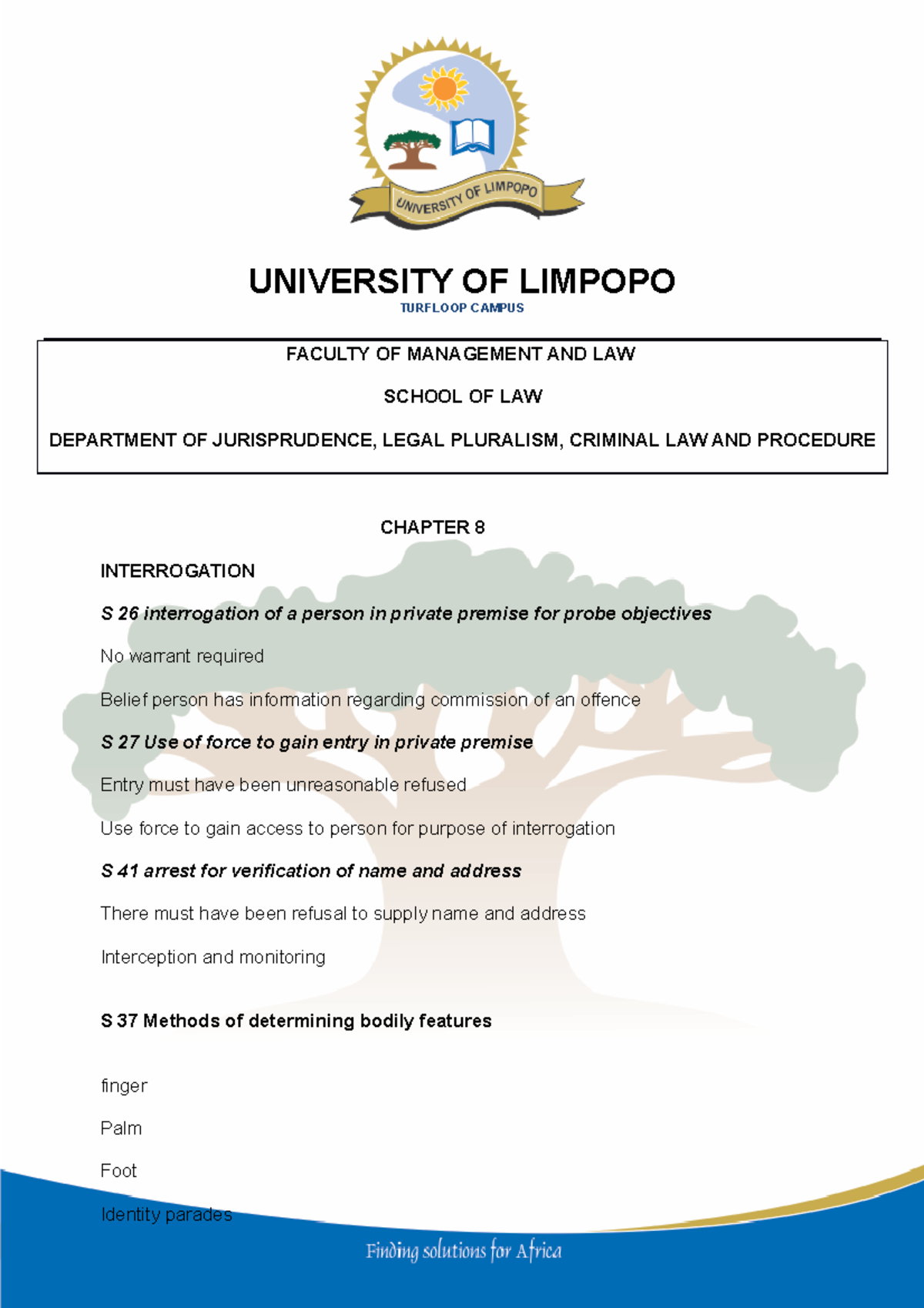 BB Chapter 8 - UNIVERSITY OF LIMPOPO TURFLOOP CAMPUS FACULTY OF ...