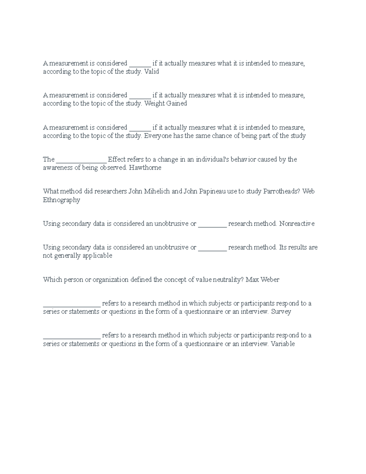 Chapter 2 Quiz - A measurement is considered ______ if it actually ...