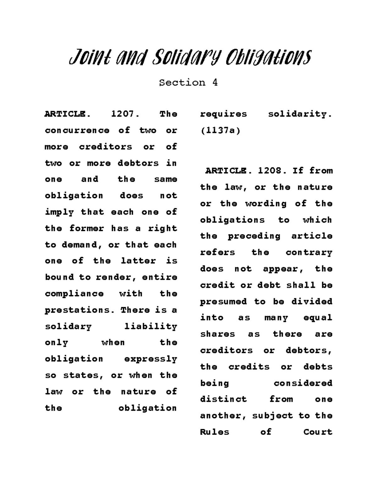 Joint and Solidary Obligations - Joint and Solidary Obligations Section ...