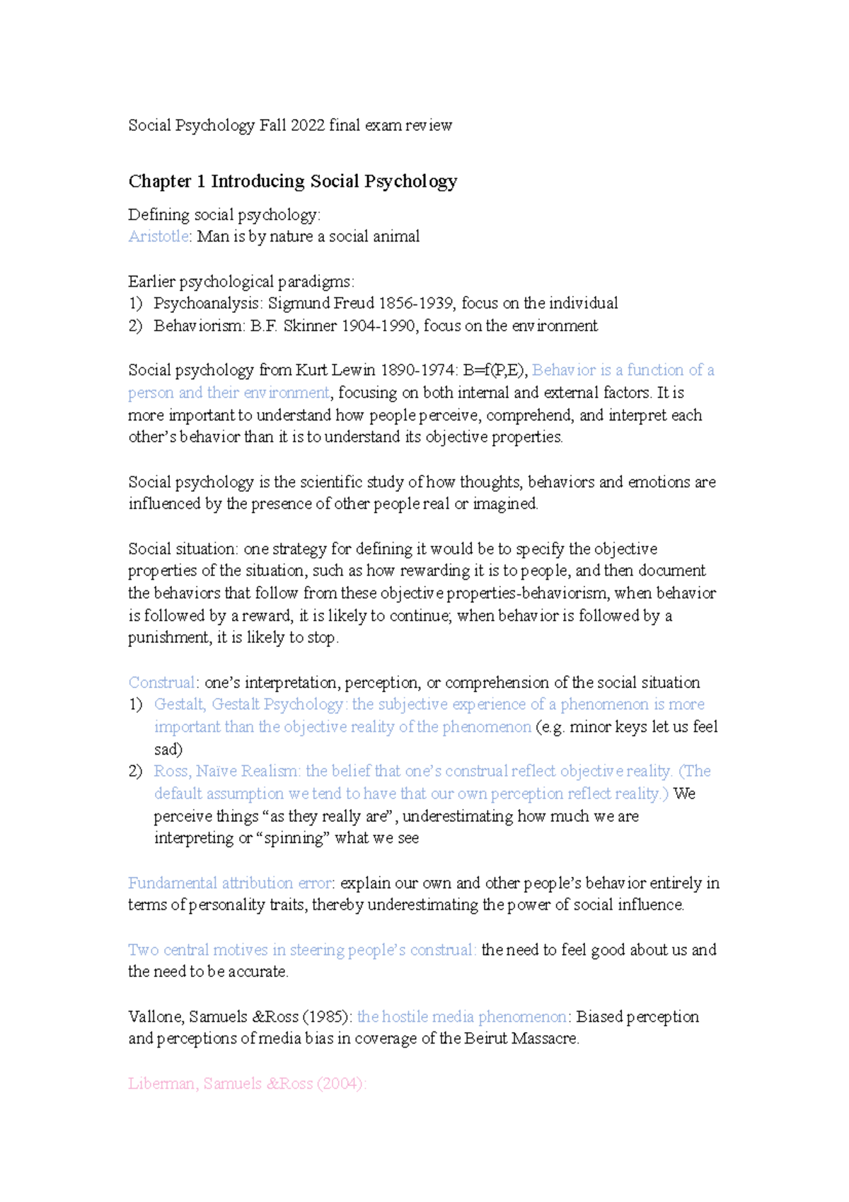 Social Psychology Fall 2022 final exam review - Skinner 1904-1990 ...
