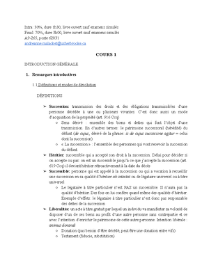 Libéralités et successions - 1. LE TESTAMENT Le testament a préséance ...