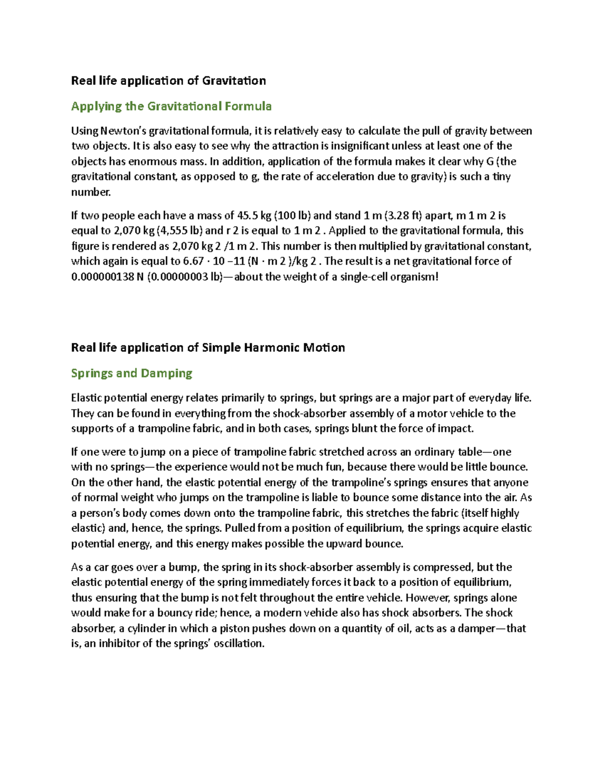 Applying the Gravitational Formula - Real life application of ...