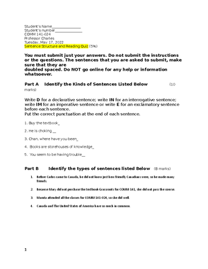Sentence Structure Handout - SENTENCE STRUCTURE HANDOUT Contents: Parts ...