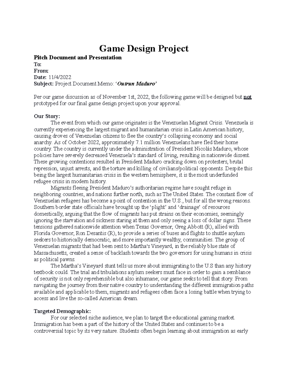 Game Design Project Compilation - Game Design Project Pitch Document ...