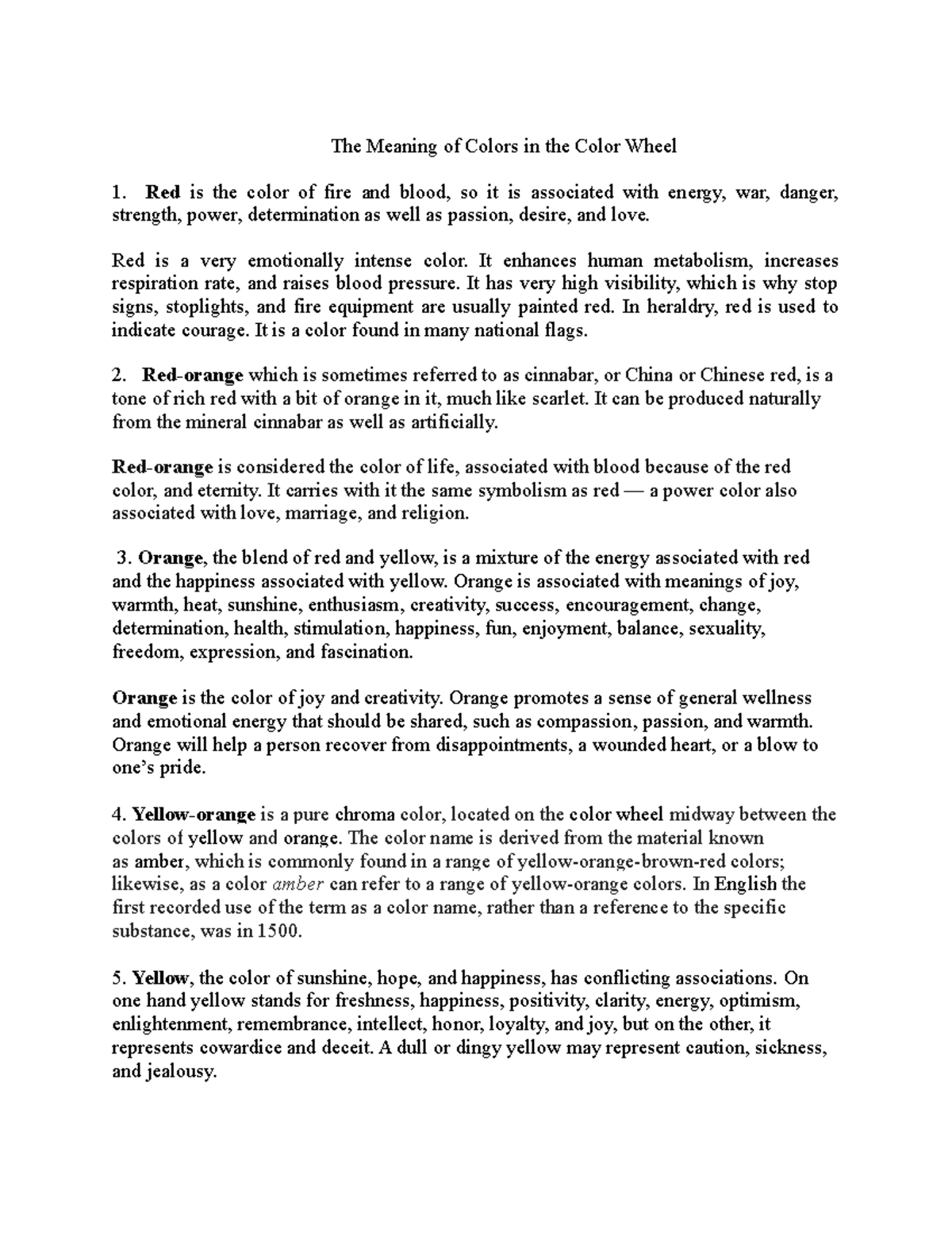Wheel Of Colors And Its Descriptions The Meaning Of Colors In The