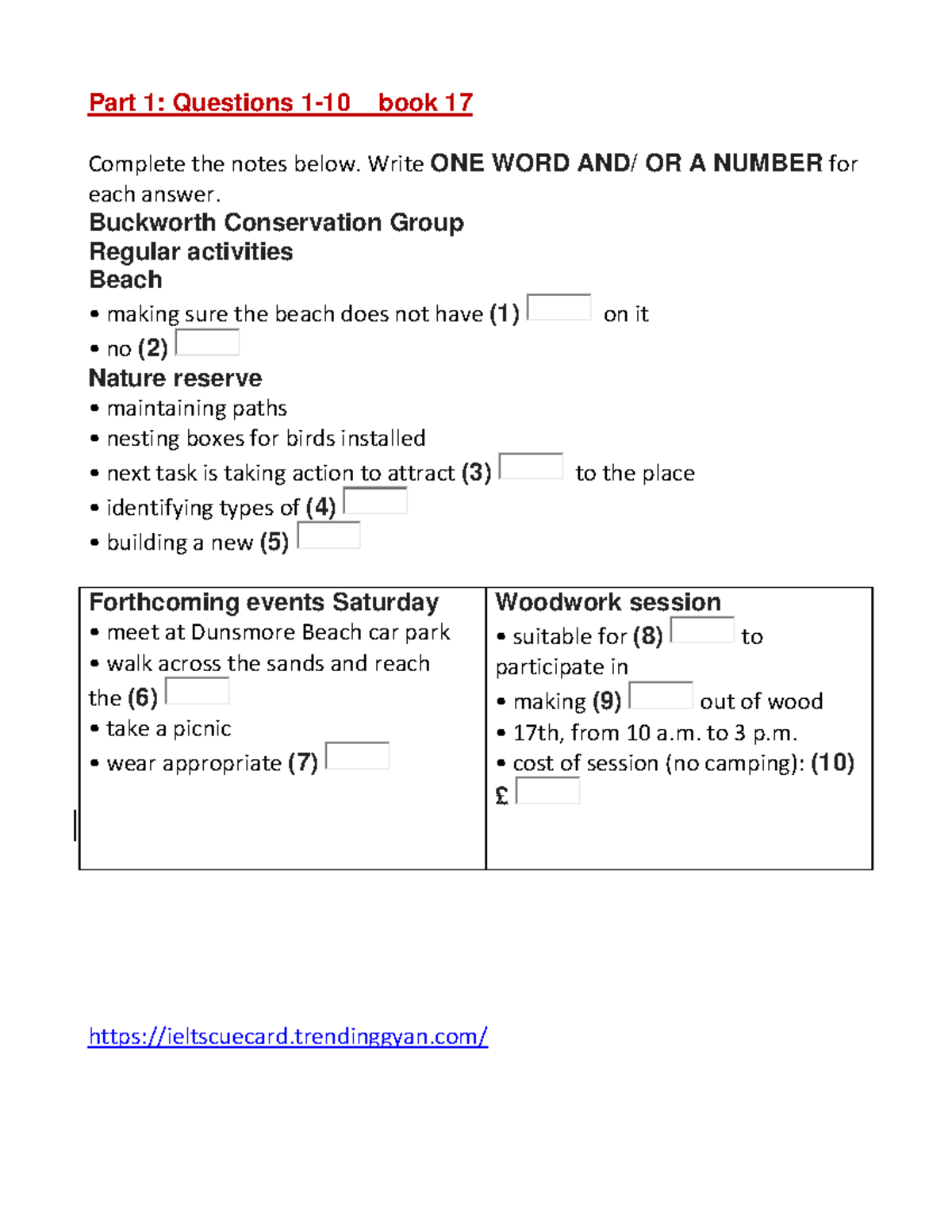 Book 17 1 - open - Part 1: Questions 1-10 book 17 Complete the notes ...