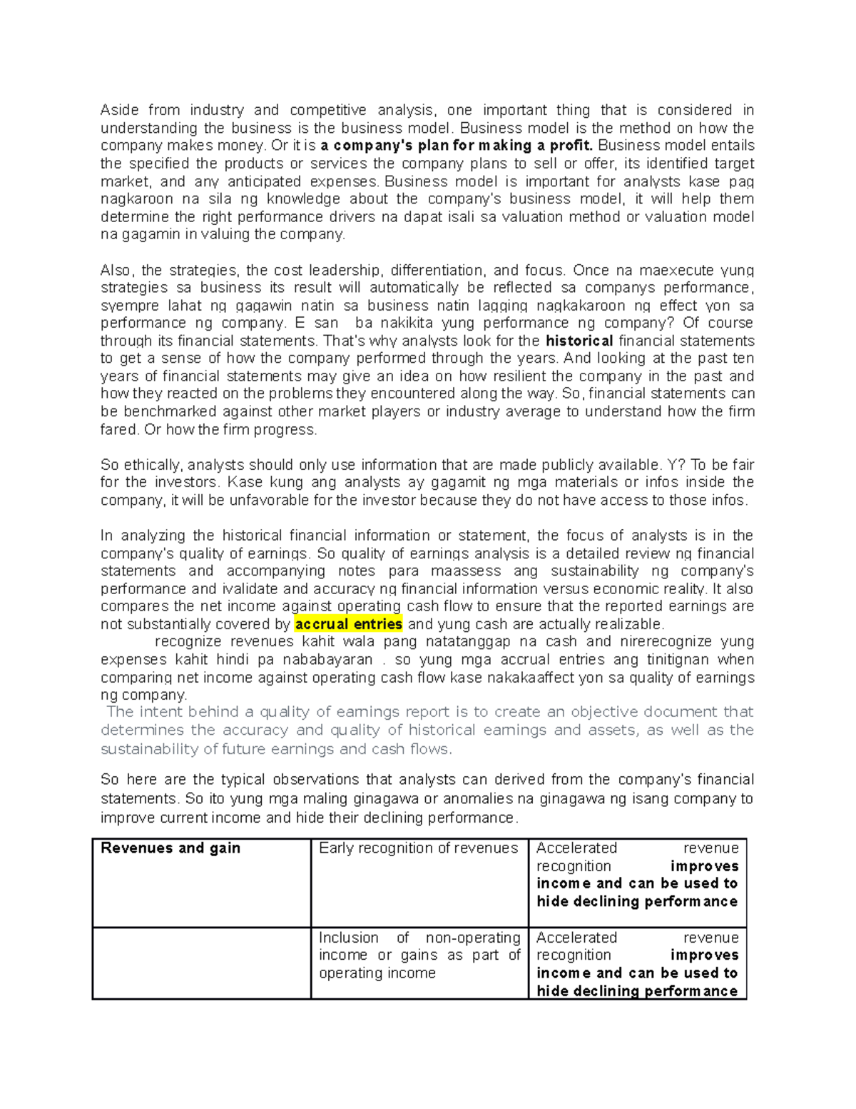 fundamental principle of valuation - Aside from industry and ...