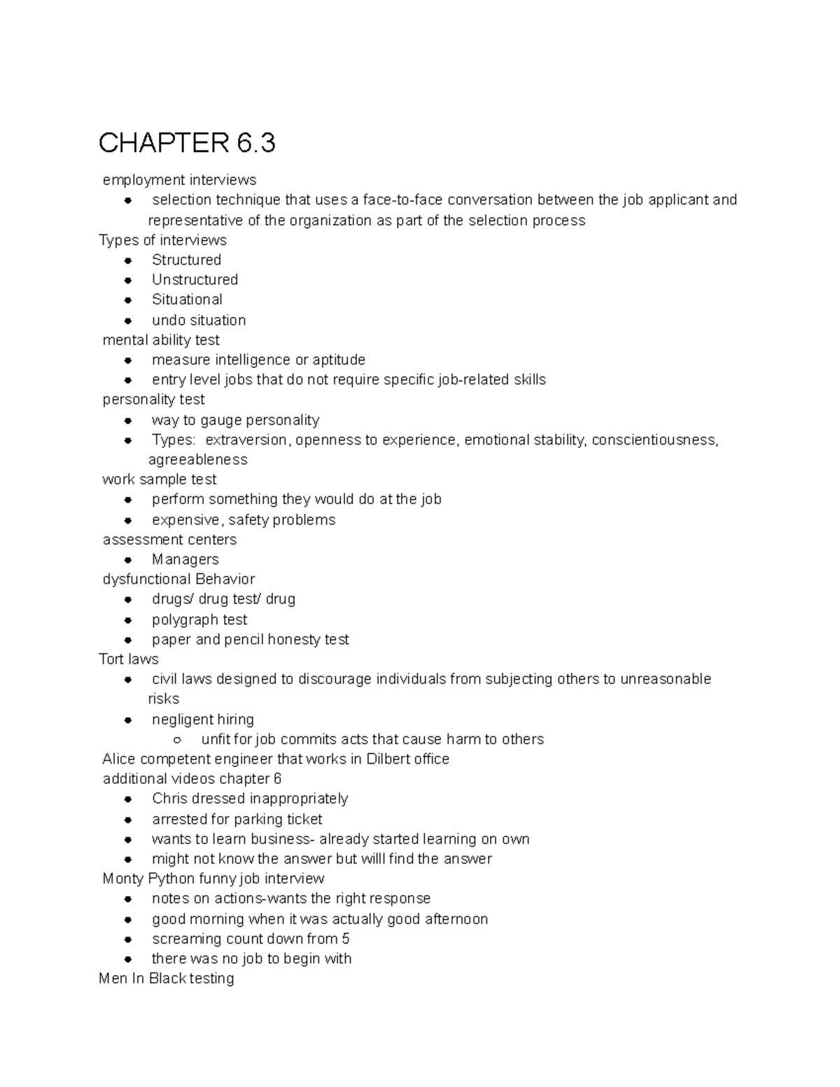 EHRD 315 notes-6 - Lecture video notes - CHAPTER 6. employment ...