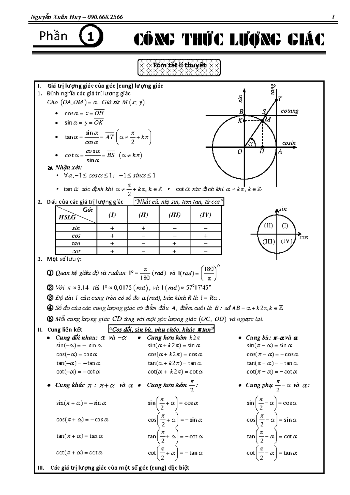 Luong giac - Hehehe - Nguyễn Xuân Huy – 090 .668 1 COÂNG THÖÙC LÖÔÏNG ...