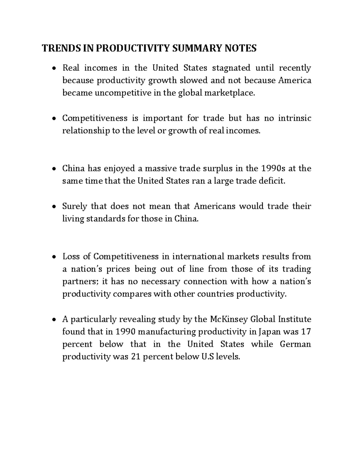 Trends in Productivity Summary Notes - TRENDS IN PRODUCTIVITY SUMMARY ...