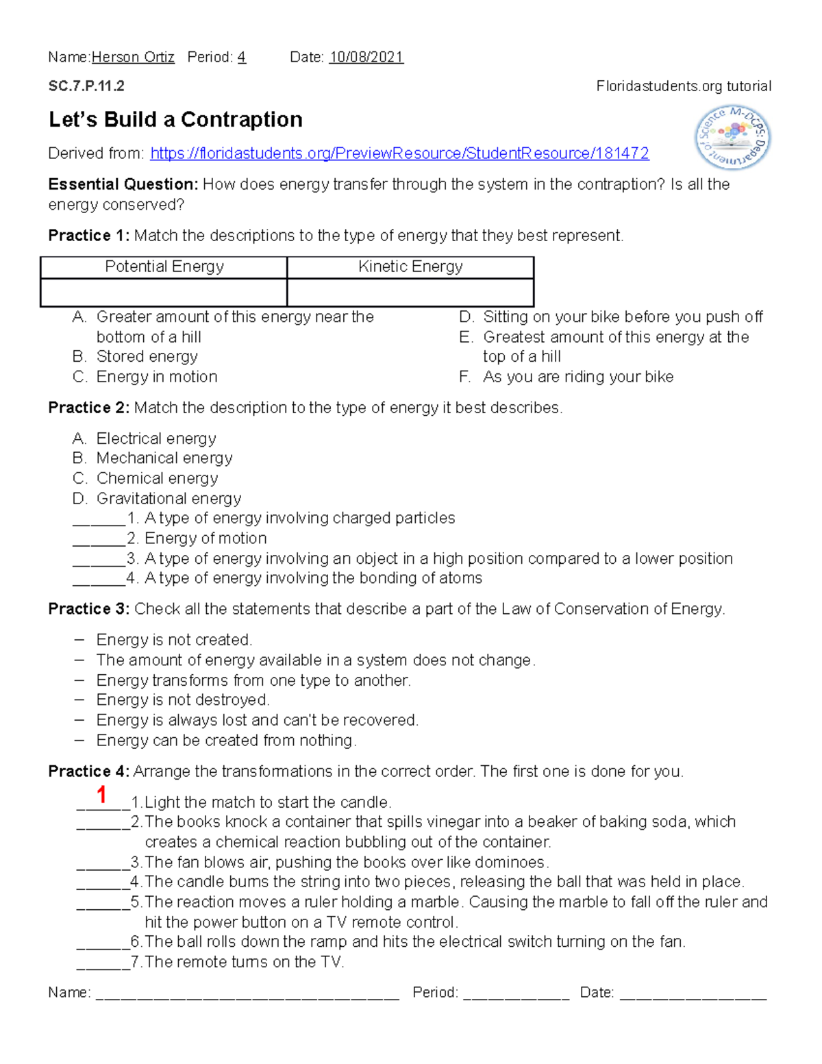 Floridastudents - SC.7.P.11.2 Let's Build a C copy - Name:Herson Ortiz ...