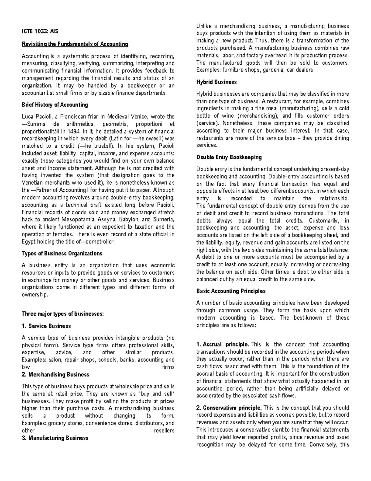 ICTE-1033-MODS - enjoy. - ICTE 1033: AIS Revisiting the Fundamentals of ...
