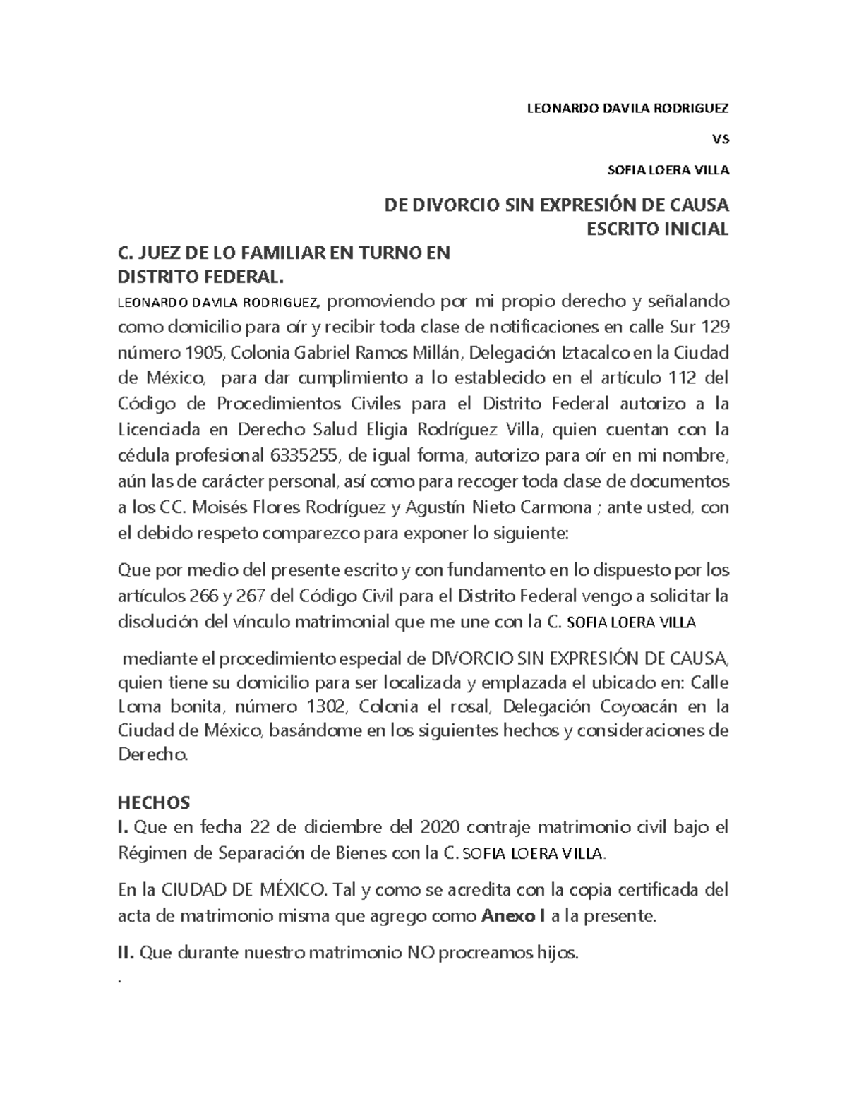 Divorcio SIN Expresión DE Causa - LEONARDO DAVILA RODRIGUEZ VS SOFIA ...