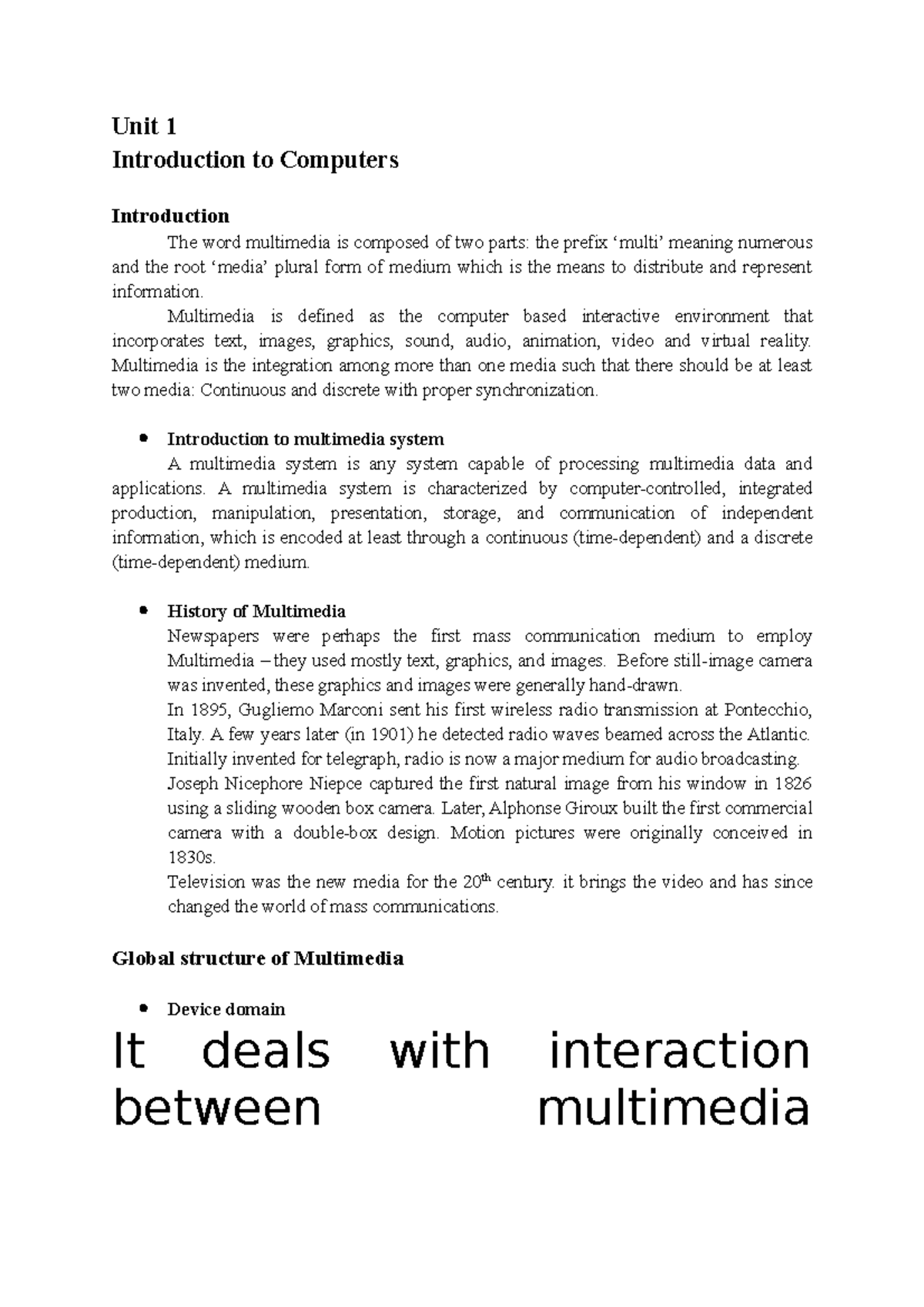 1. Introduction to Multimedia system - Unit 1 Introduction to Computers ...