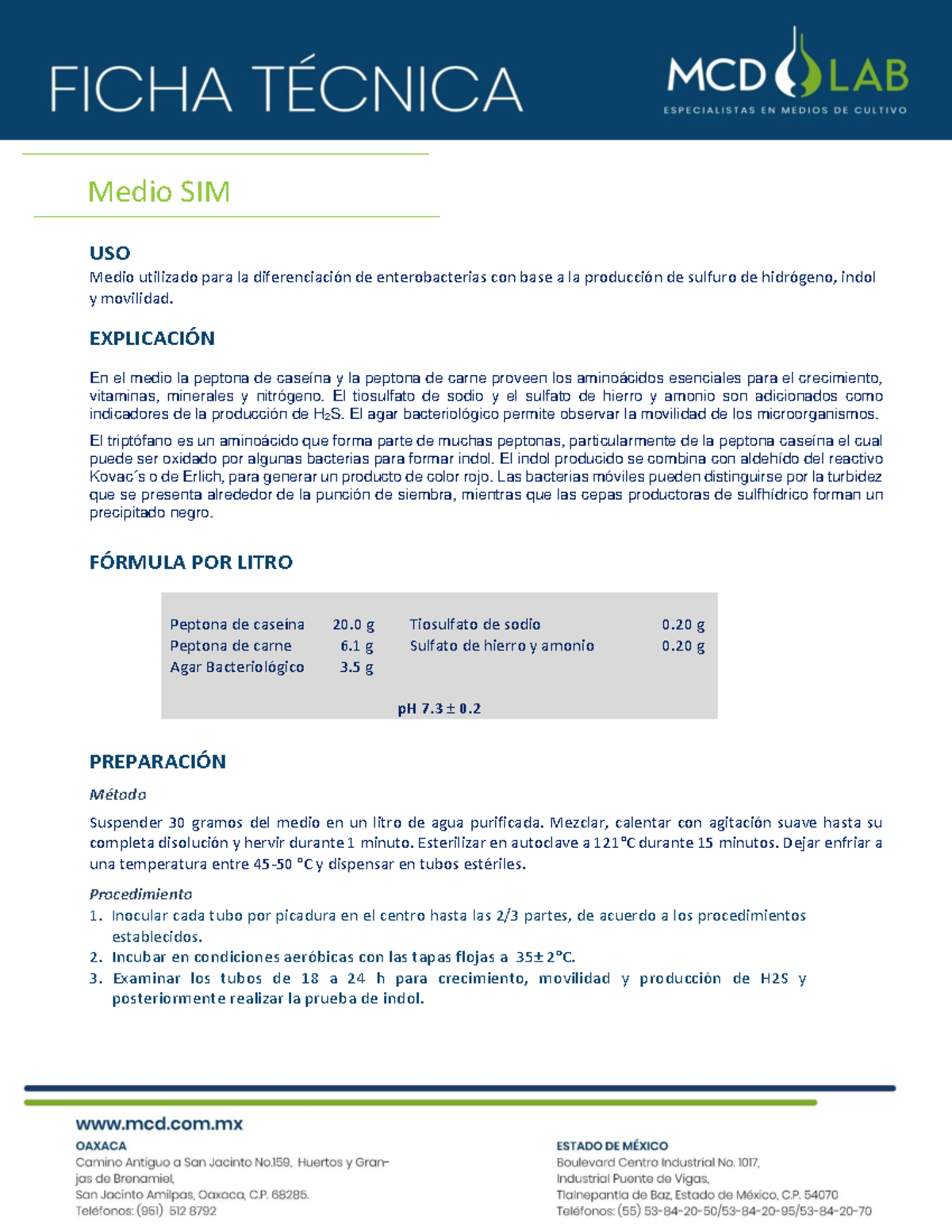 FT Medio SIM - Fods - Especialistas en medios de cultivo Medio SIM USO ...